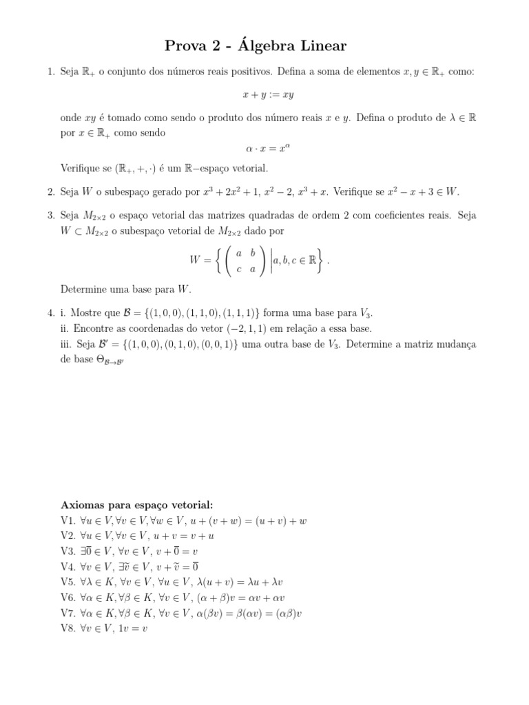 Prova 2 Álgebra Linear 2023 UFSC Linear Algebra | PDF