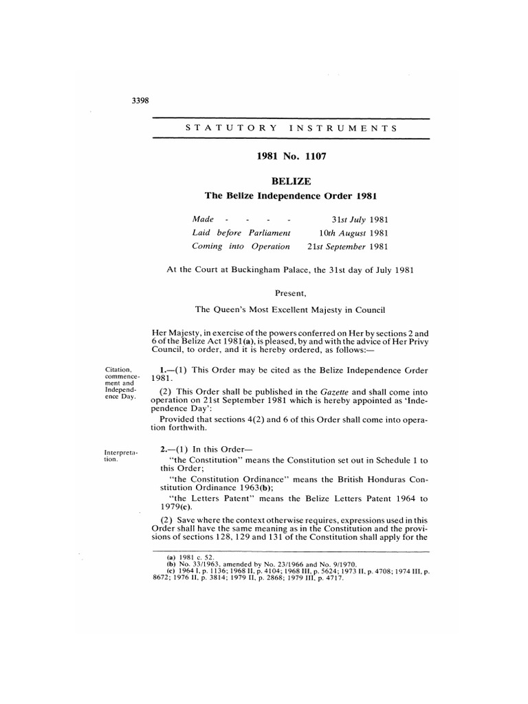 Belize Independence Orders | PDF