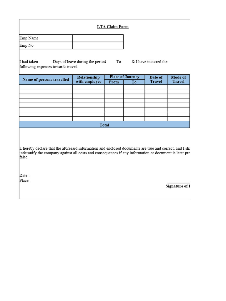 LTA Claim Form | PDF