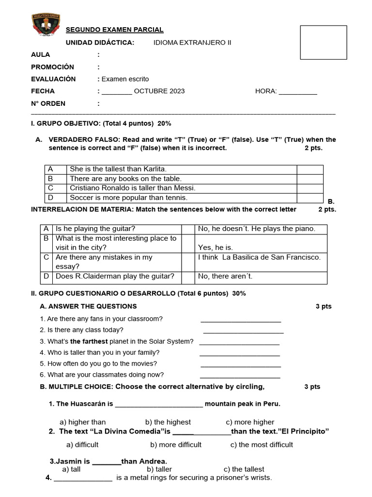 Language Exam for Students | PDF