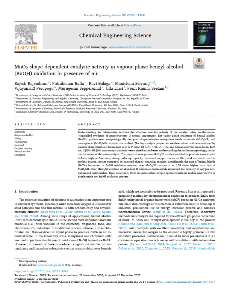 MnO2 Catalysts for Benzyl Alcohol Oxidation | PDF | Activation Energy ...