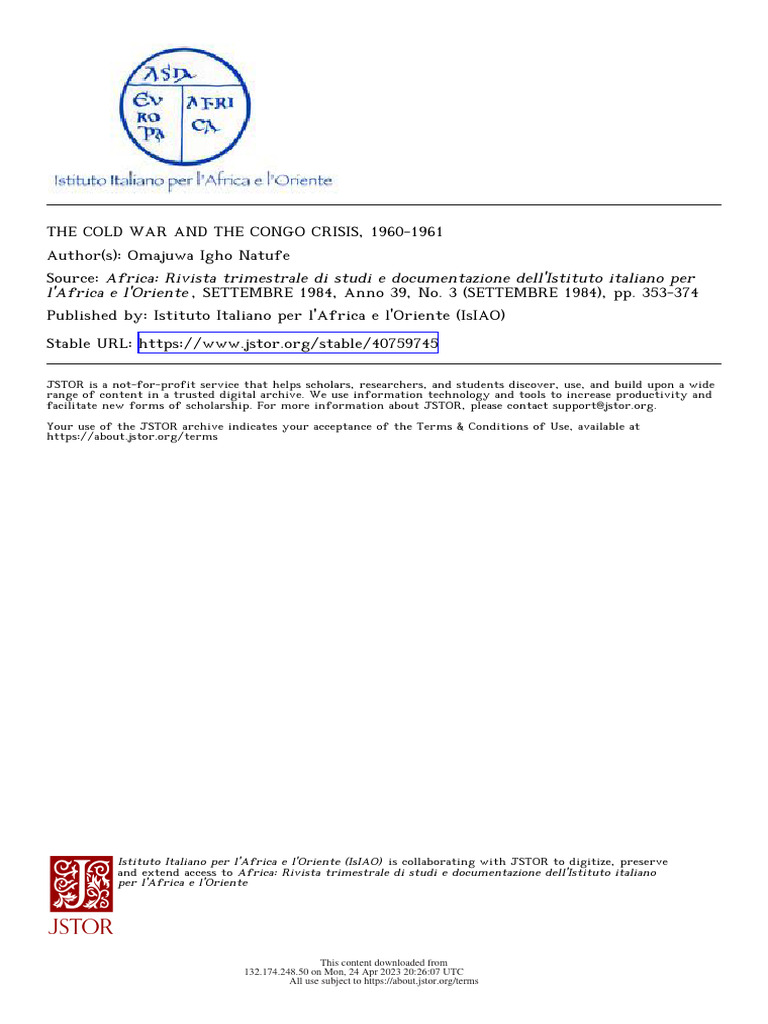 Congo | PDF | Democratic Republic Of The Congo | Cold War