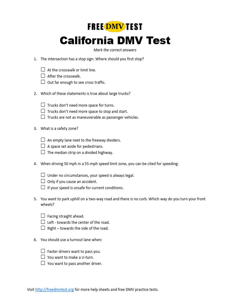 California DMV Questions 1 | PDF | Traffic | Pedestrian Crossing