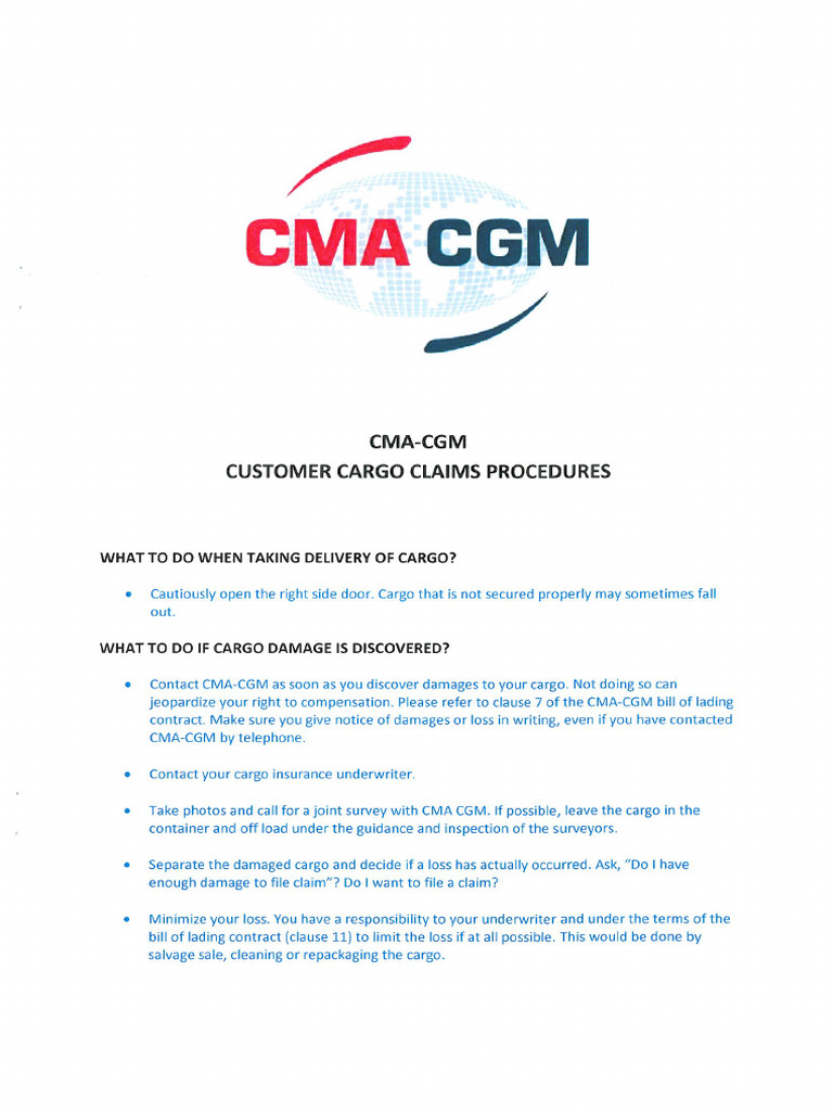 PLWWW - Customer Claim Procedure CMA CGM | PDF