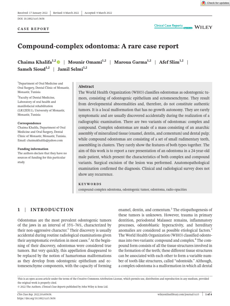 Clinical Case Reports - 2022 - Khalifa - Compound‐complex odontoma A ...
