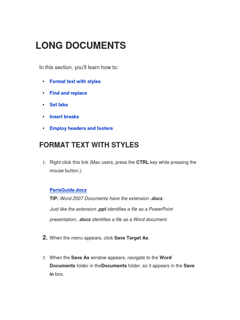 Word 2007 Formatting Guide | PDF