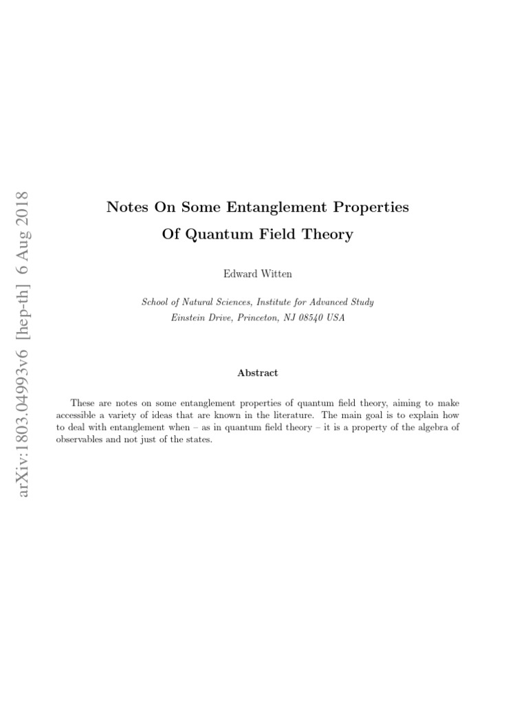 Notes On Some Entanglement Properties of Quantum Field Theory | PDF ...