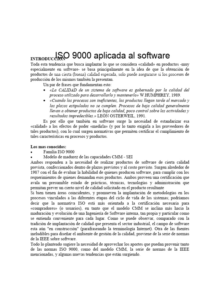 ISO 9000 Aplicada Al Software | PDF | Calidad (comercial) | Iso 9000