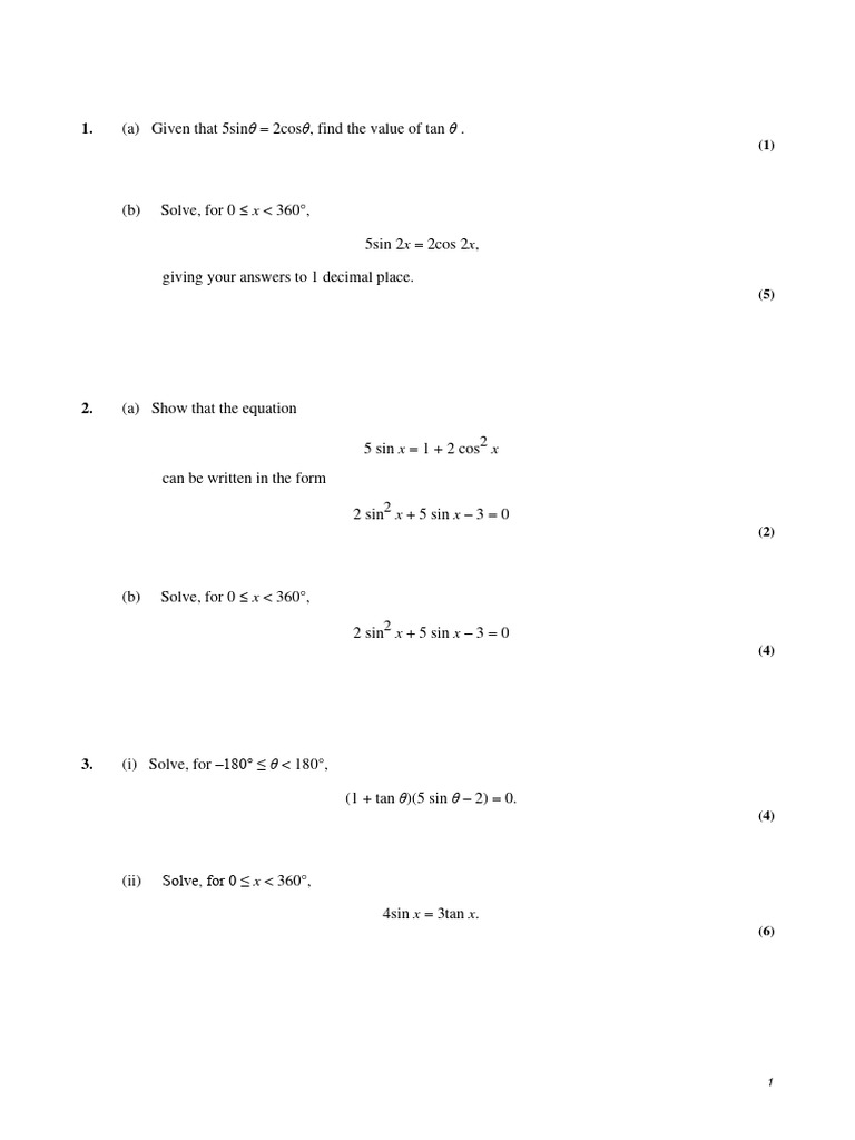C2 Trigonometry - Trigonometric Equations | PDF | Trigonometry ...
