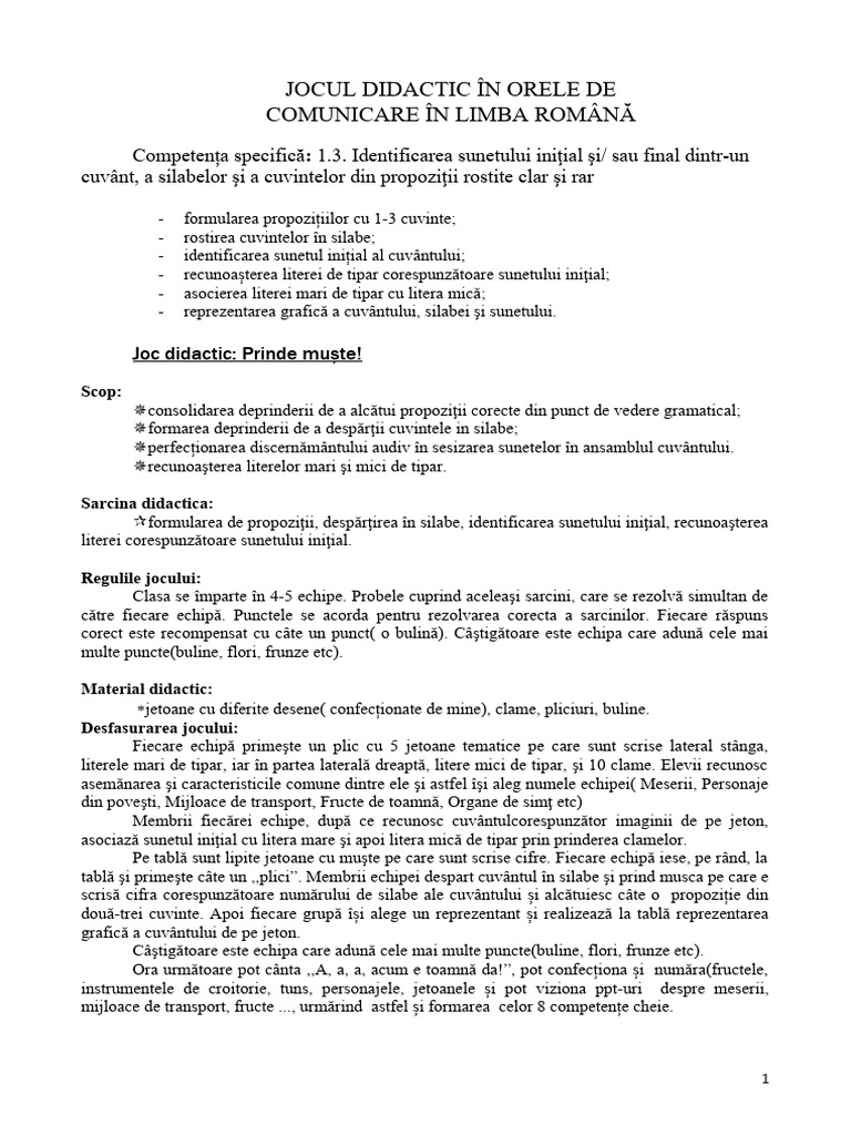 Duma Mirela Jocul Didactic in Orele de CLR | PDF