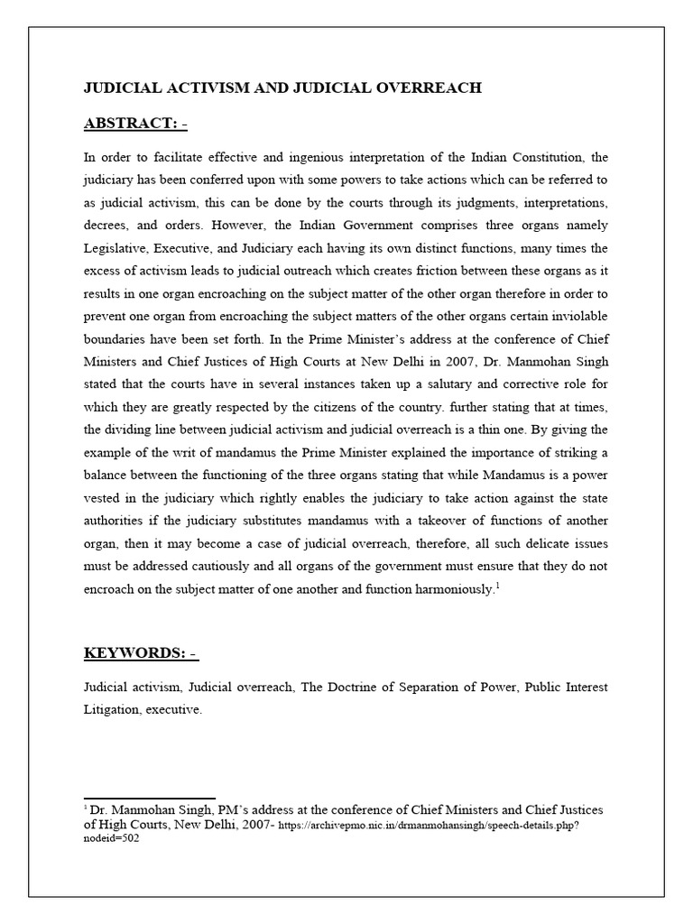 Judicial Activism And Judicial Overreach Pdf Supreme Court Of India