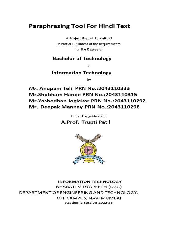 Paraphrasing Tool For Hindi Text | PDF | Machine Learning | Python (Programming Language)