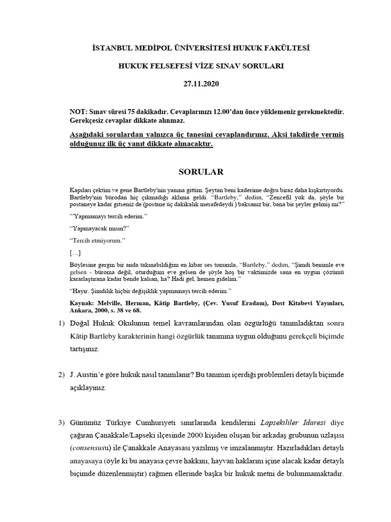 Hukuk Felsefesi 2020-2021 Vize Sınavı-1 | PDF
