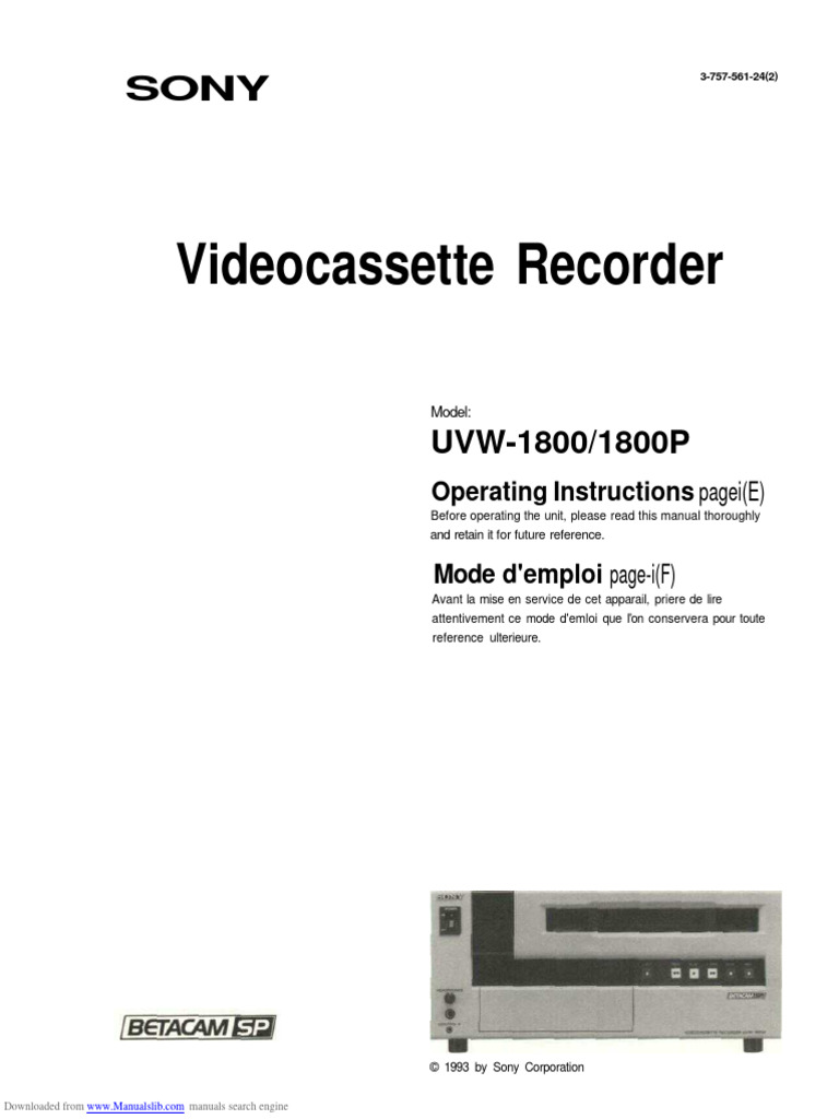 Manual Operacional VT BETA SONY UVW-1800 | PDF | Video | Videotape