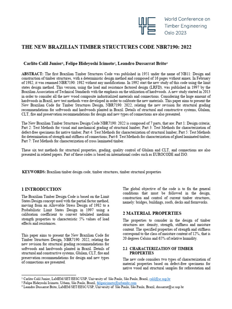The New Brazilian Timber Structures Code NBR7190 | PDF | Lumber | Wood