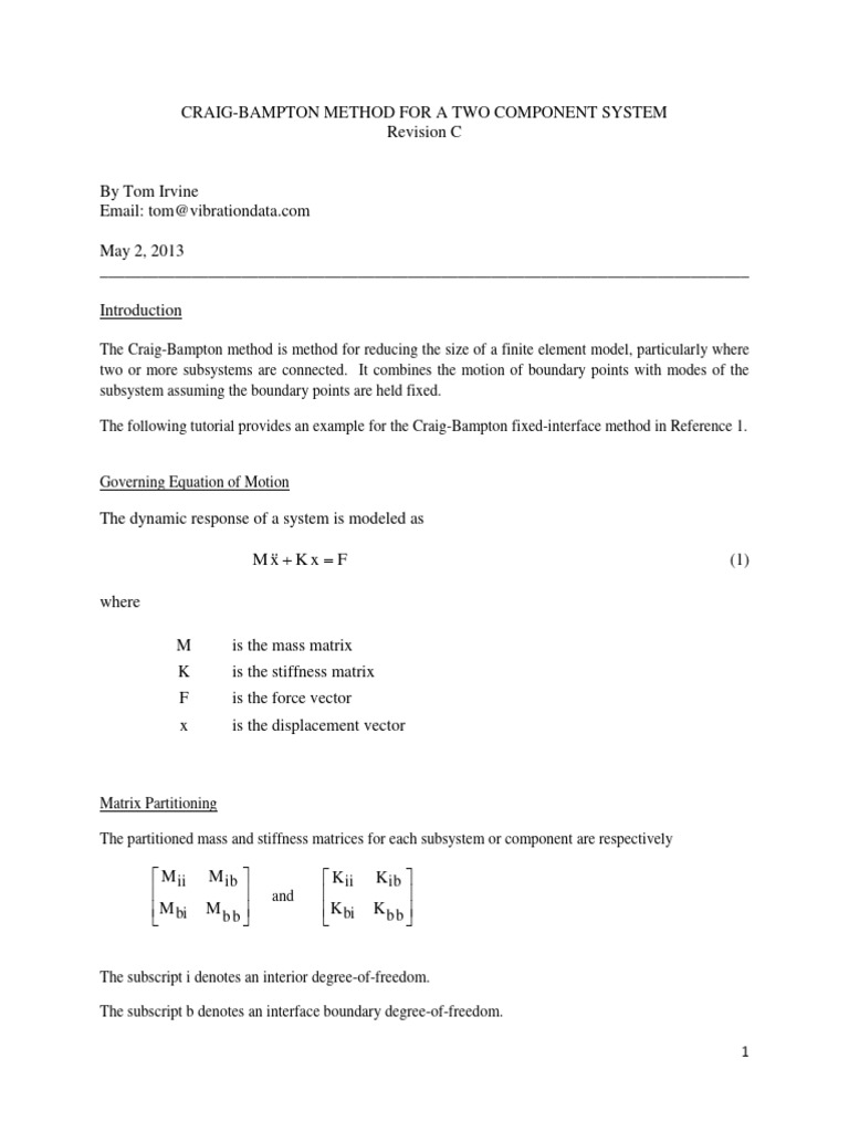 Craig-Bampton Method For A Two Component System | PDF | Matrix (Mathematics) | Eigenvalues And ...