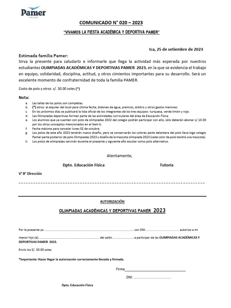 Comunicado Olimpiadas 2023 | PDF