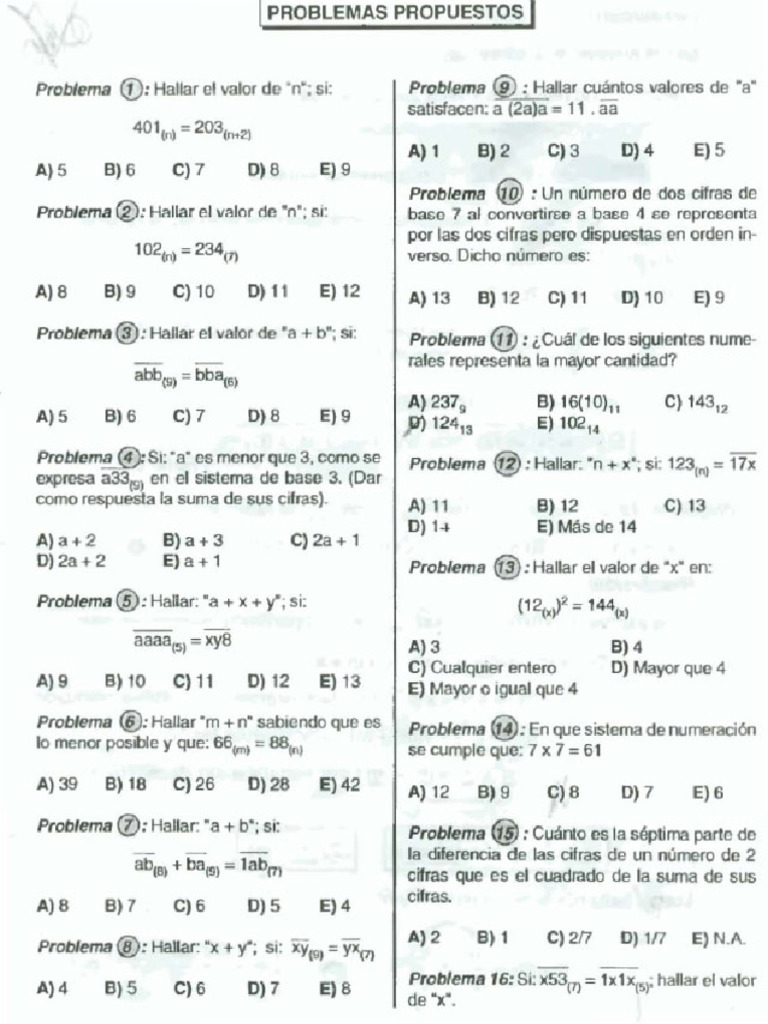 Ejercicios Propuestos de Numeracion | PDF | Aritmética | Matemática ...