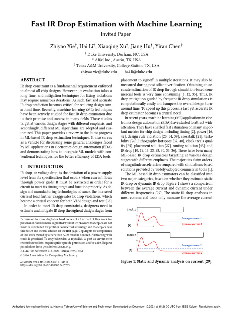Fast Ir Drop Estimation With Machine Learning Invited Paper Pdf Cluster Analysis Computing