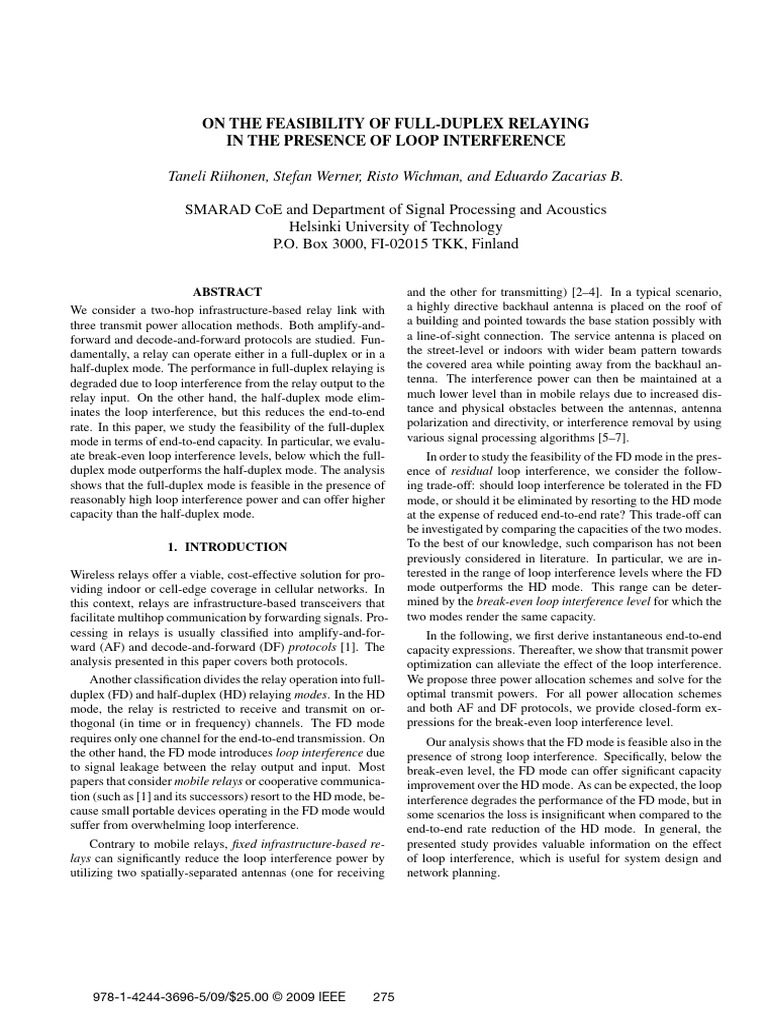 Full-Duplex Relay Feasibility Study | PDF | Duplex (Telecommunications ...