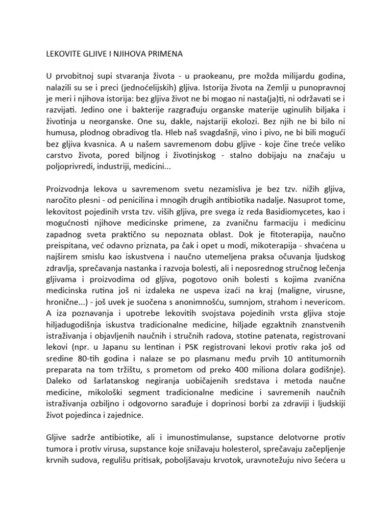 Lekovite Gljive I Njihova Primena | PDF