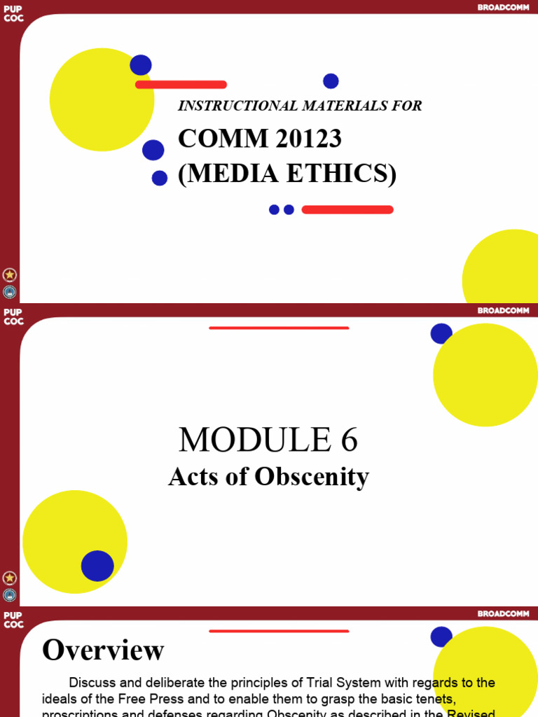 Instructional Materials Media Ethics Module 6 | PDF | Obscenity | Justice