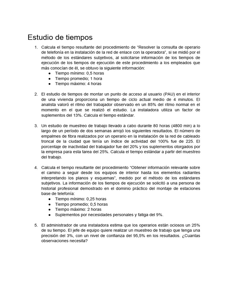 Estudio De Tiempos Pdf