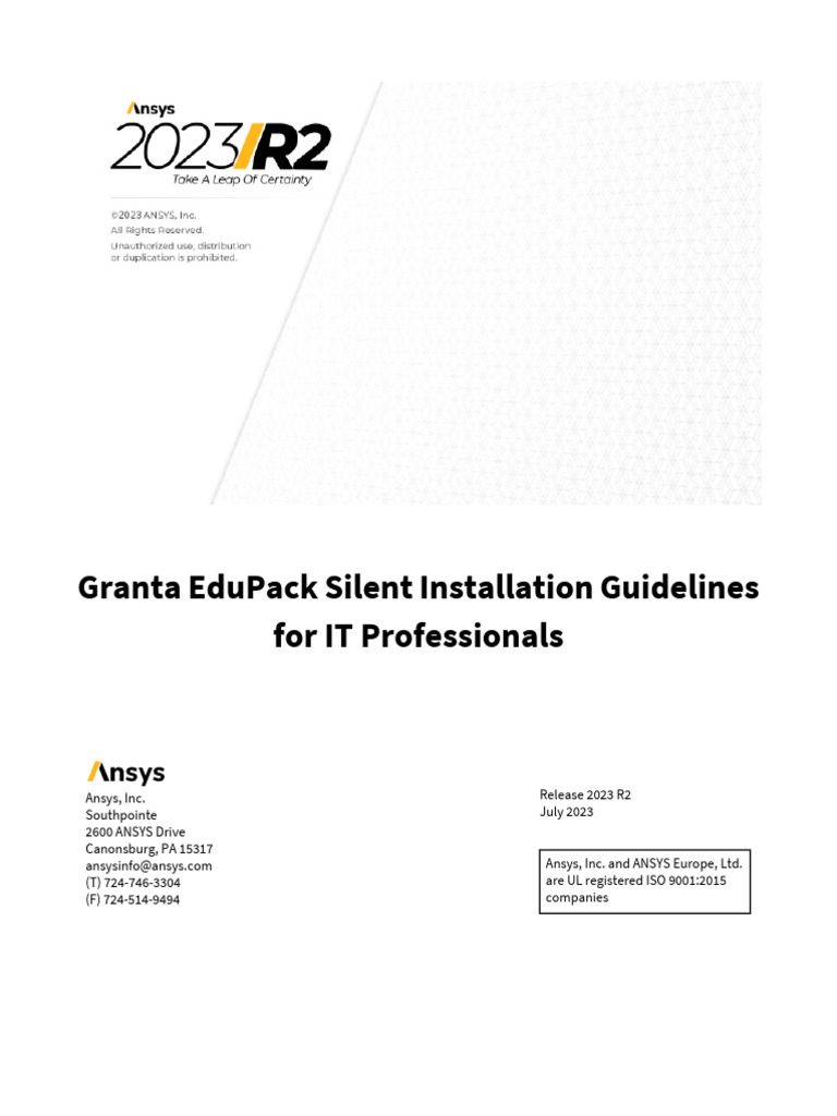 Granta EduPack Silent Installation Guidelines For IT Professionals ...