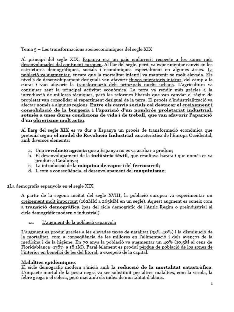 Tema 5 - Les Transformaions Socio-Econòmiques | PDF