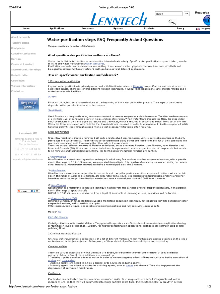 Water Purification Methods Explained | PDF | Water Purification | Membrane