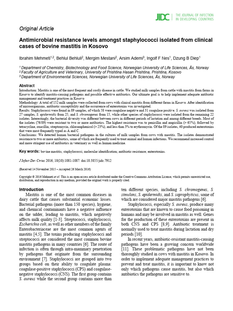 Antimicrobial Resistance Levels Amongst Staphylococci Isolated From ...