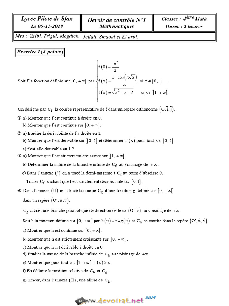 Devoir de Contôle N°1 Lycée Pilote 1er Semestre - Math - Bac ...