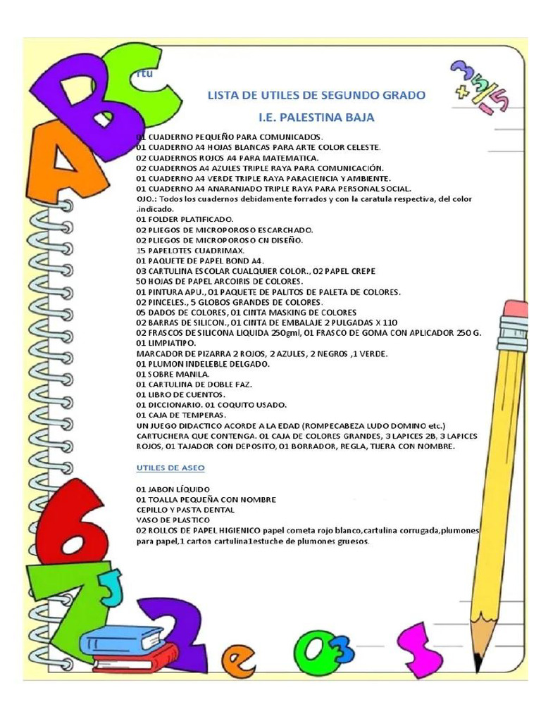 Lista de Utiles Escolares 2022 | PDF