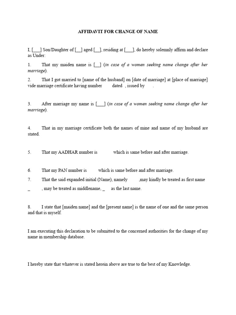 Affidavit For Change of Name | PDF | Law