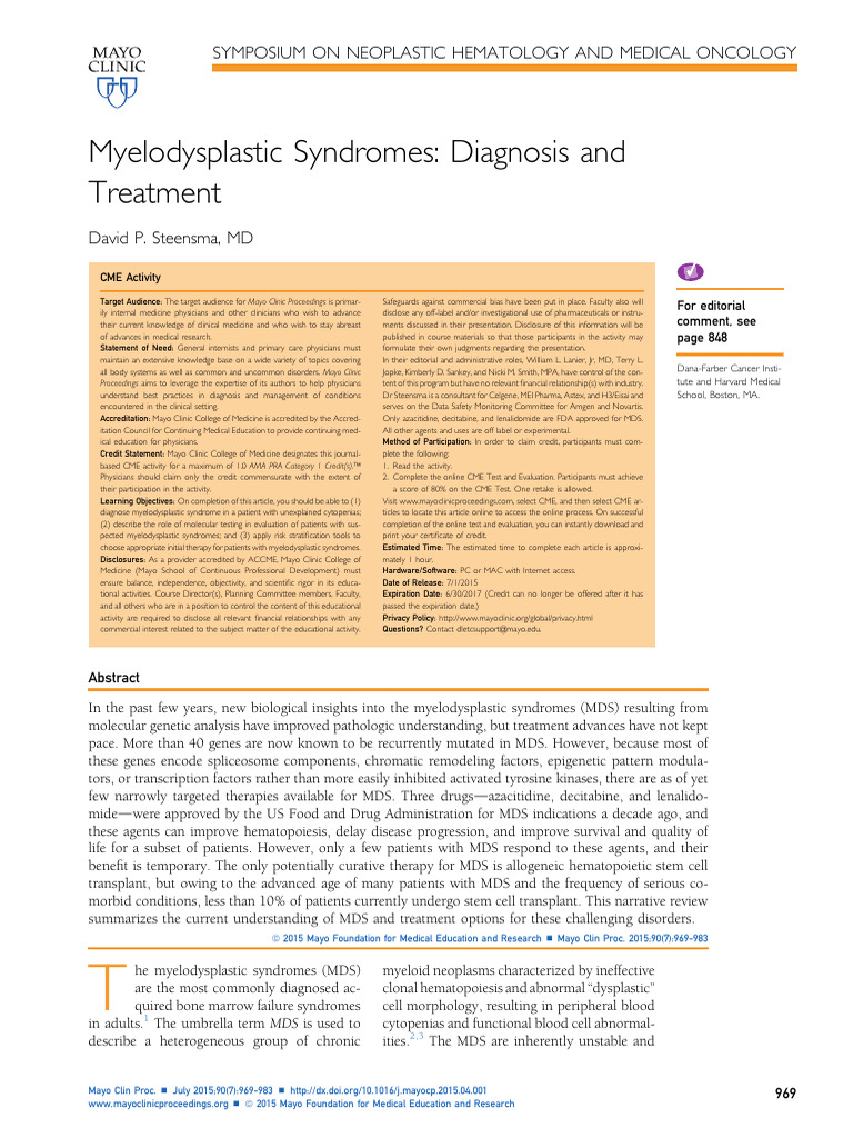 Myelodysplastic Syndromes Diagnosis and Treatment | PDF | Clinical ...