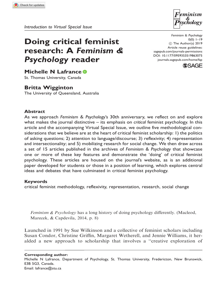 Doing Critical Feminist Research: A Feminism & Psychology Reader | PDF ...