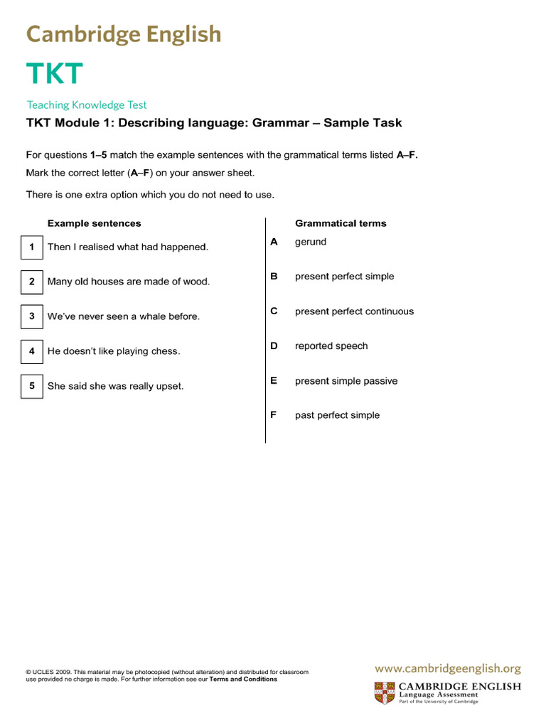 M 1 - Unit 1 - TKT Task | PDF
