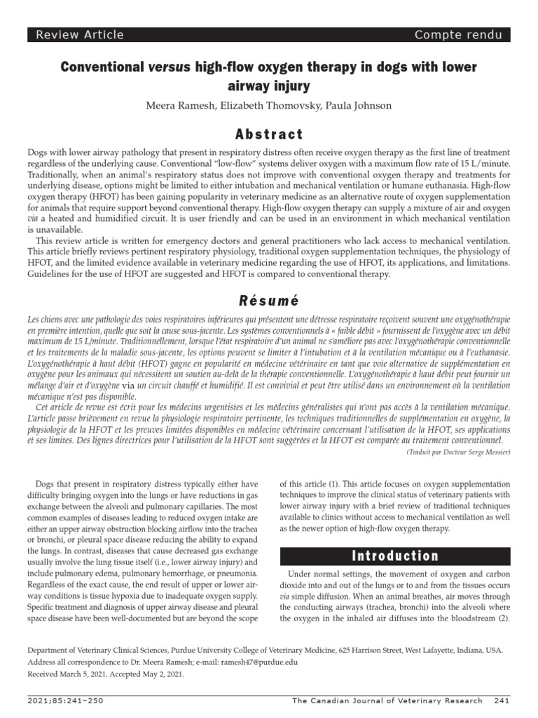 Conventional Versus High-Flow Oxygen Therapy in Dogs With Lower Airway ...