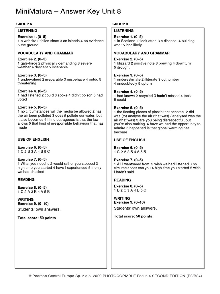 Focus4 2E MiniMatura Unit8 ANSWERS | PDF