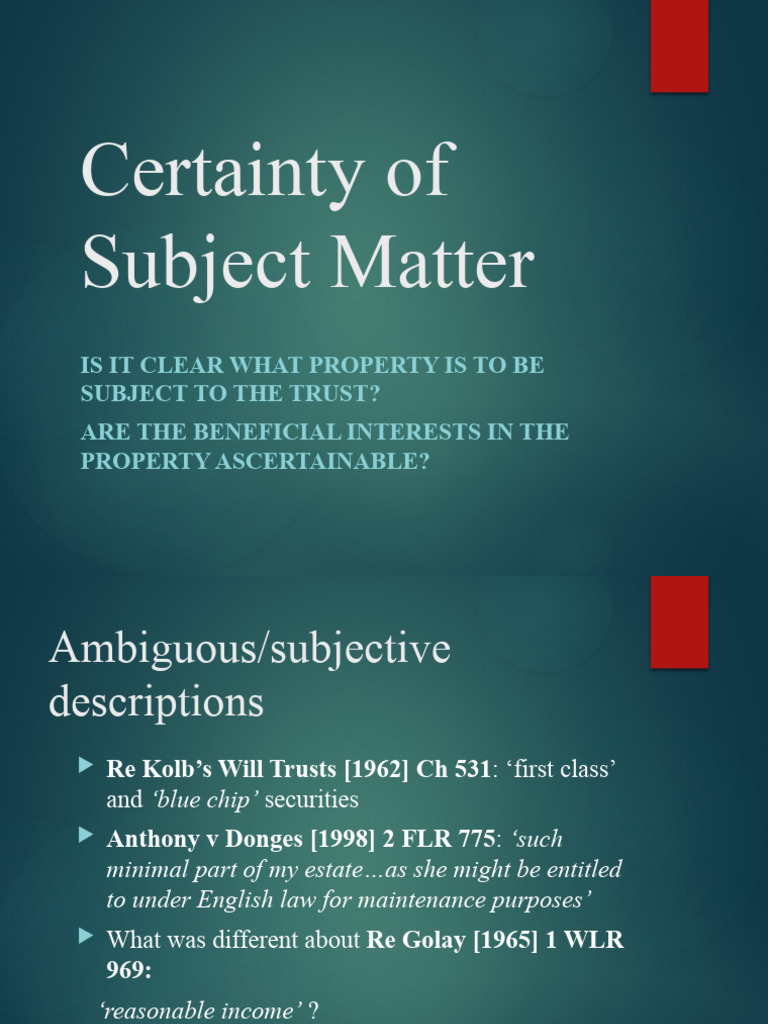 Certainty in Subject Matter Trusts | PDF | Trust Law | Legal Documents
