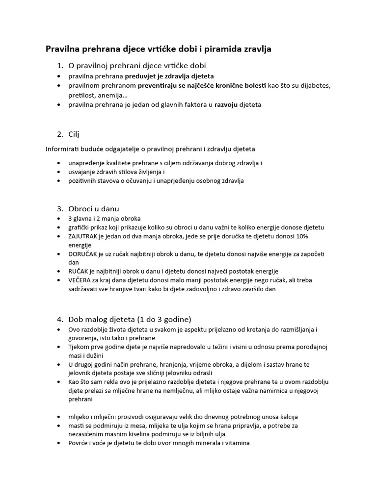 Prehrana Djece Vrtićke Dobi - Seminar | PDF