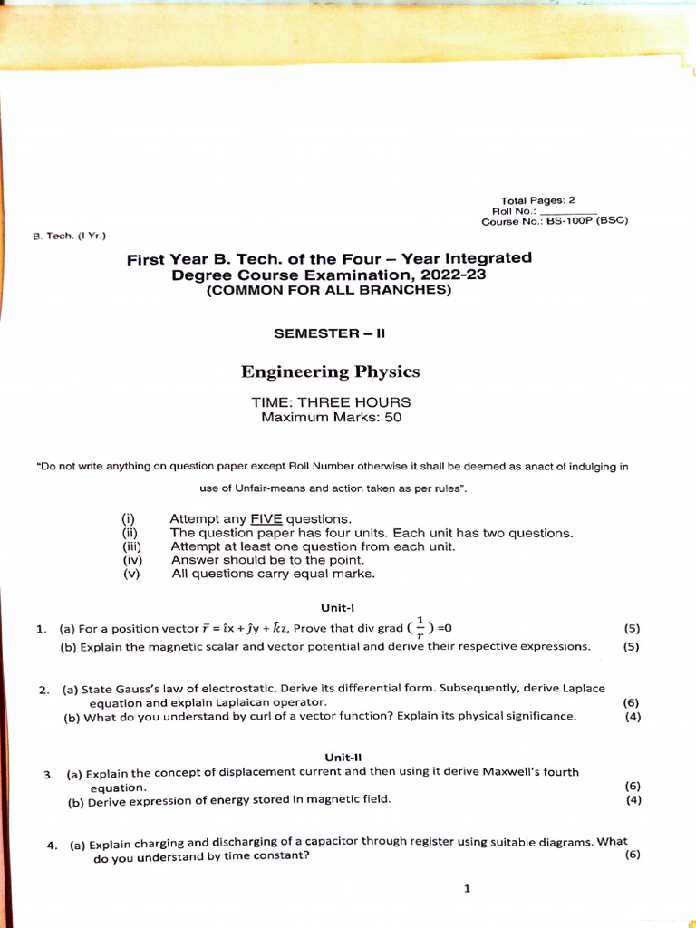 Phy PYQ | PDF | Metrology | Electromagnetism