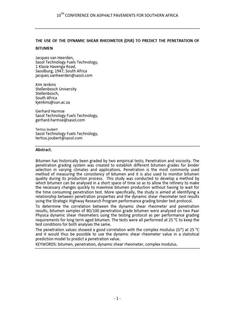 The Use of The Dynamic Shear Rheometer (DSR) To ... | PDF | Coefficient ...