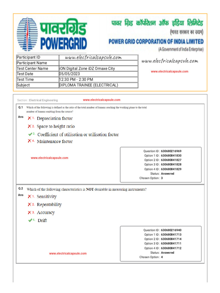 PGCIL Paper 05-05-2023 | PDF
