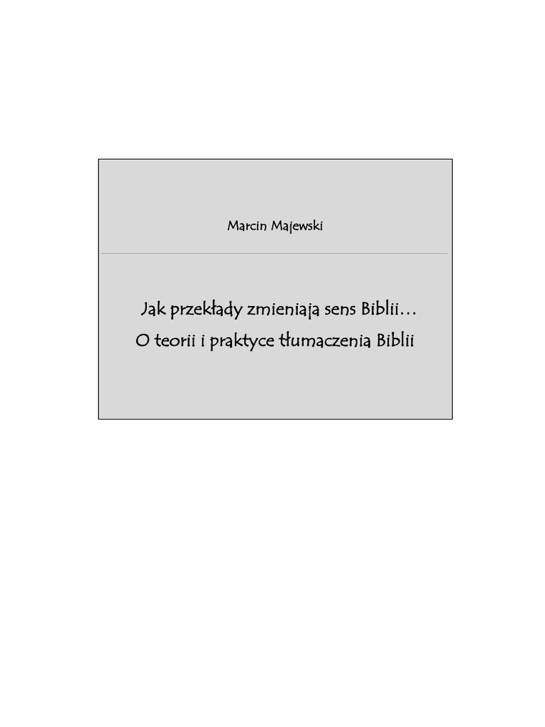 Jak Przek Ady Zmienij Sens Biblii - Marcin Majewski | PDF