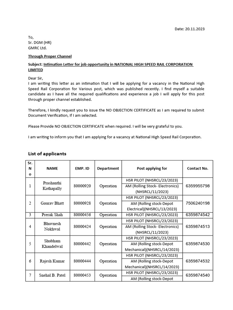 Intimation Letter | PDF | Public Transport | High Speed Rail