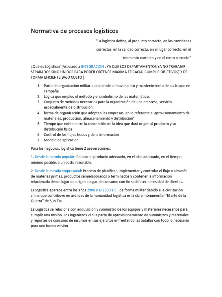 Normativa de Procesos Logísticos1 | PDF | Logística | Business