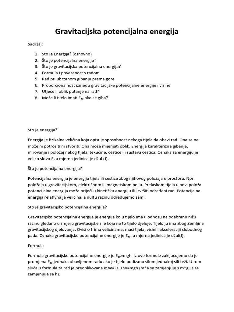 Grav Potencijalna Energija | PDF
