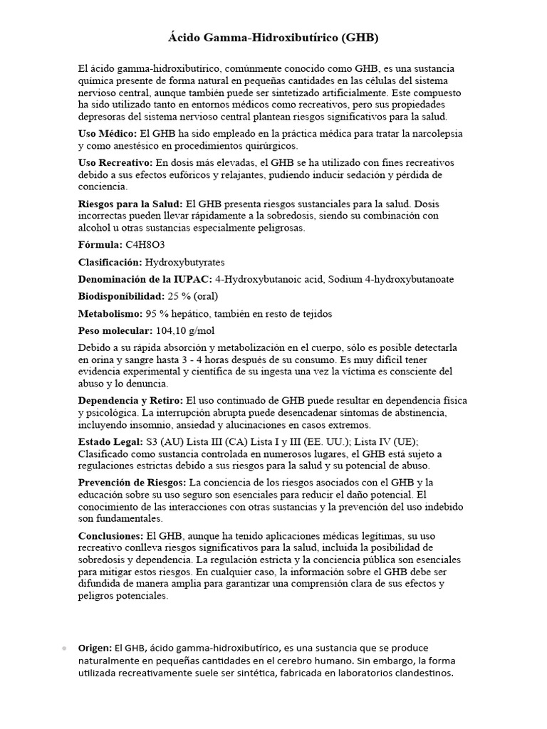 Droga GHB | PDF | Medicina CLINICA | Especialidades Medicas