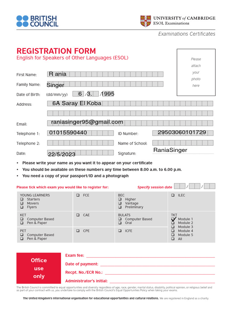 ESOL Application Form | PDF | Languages Of The United Kingdom